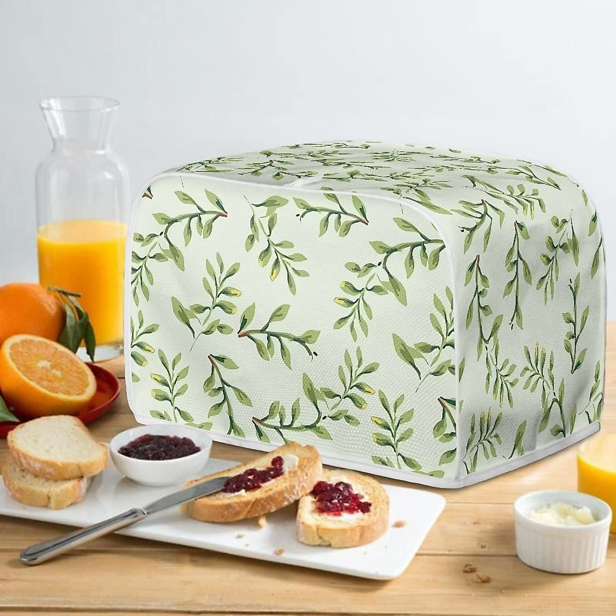NETILGEN Toaster Dust Cover 4 Slice, Microwave Toaster Oven Grill Cover Stain Resistant Dustproof Kitchen Small Appliance Cover with Top Handle for Kitchen, Green Leaf