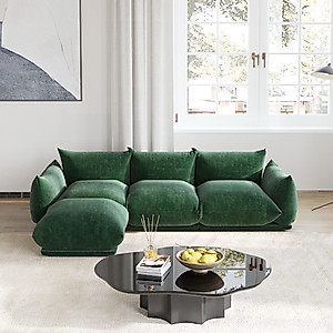 Sdorens Modern Sectional Sofa L Shaped Couch, 3-Seat Sofa with Ottoman for Living Room Apartment Office (103.9 in/Green)