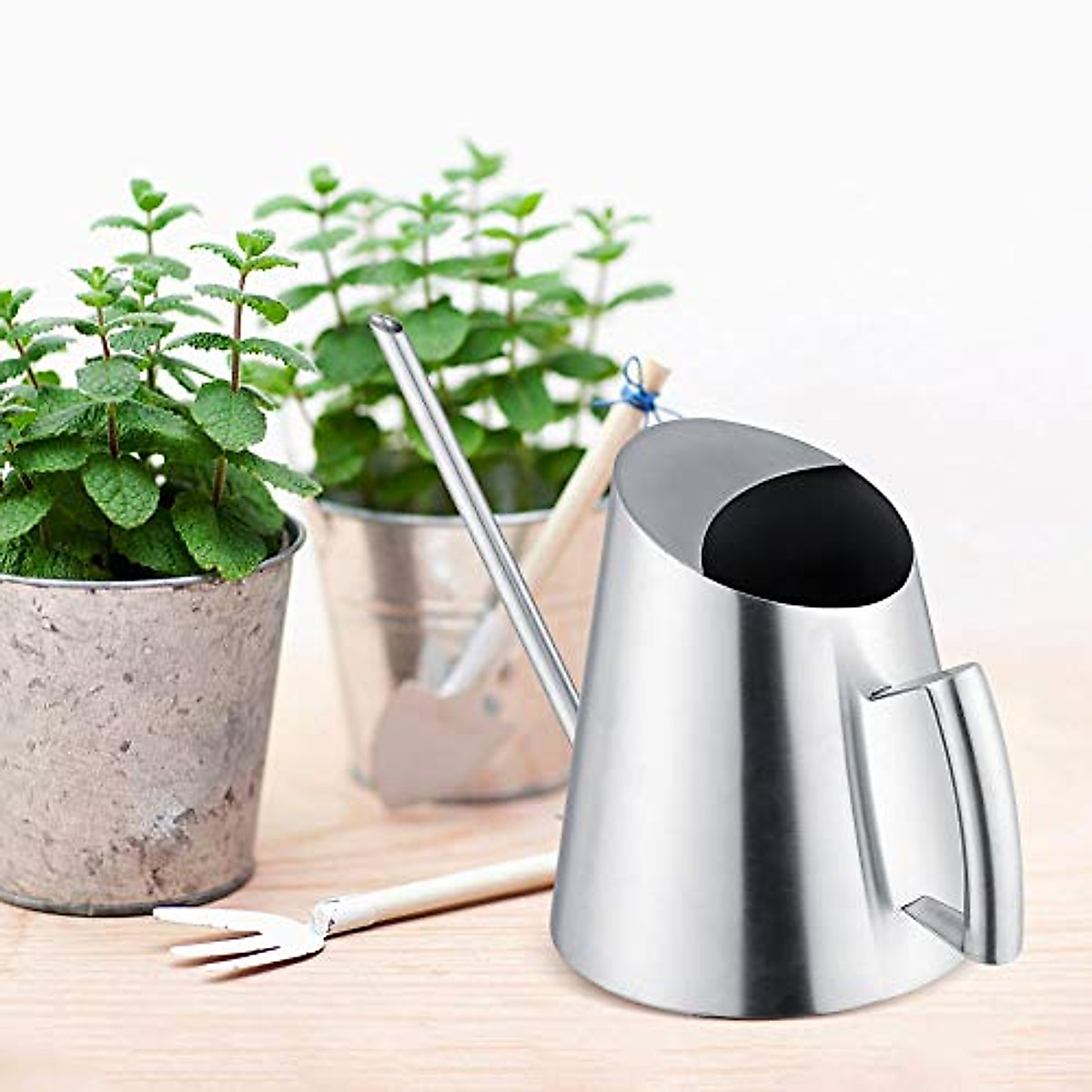 HERCHR 50 Oz Watering Can Stainless Steel Water Can Large Watering Pot with Long Straight Spout Indoor Plant Metal Watering Can for House Bonsai & Flowers Gardening Watering Can Pot