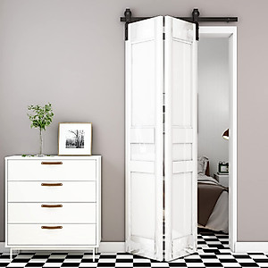 BONIKLUBA 40" Bi-Folding Sliding Barn Door Hardware Track Kit,Smoothly&Quietly,Side Mounted Black Roller,Easy Install,Door Not Included [Fit Double 18" Bifold Doors]