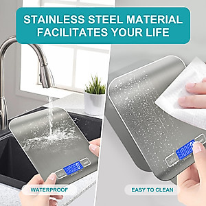 Food Scale, 11lb Kitchen Scale with 6 Units Tare Function & LCD Display, 0.05oz/1g Stainless Steel Digital Food Scale Grams and Ounces for Baking, Cooking, Dieting and Meal Prep (Batteries Included)