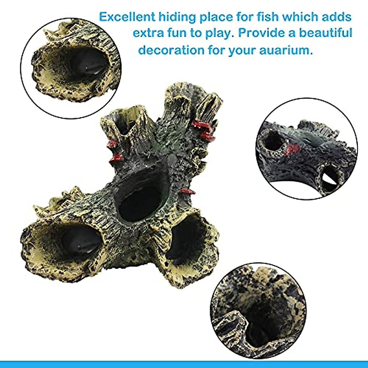 HERCOCCI Decaying Trunk Aquarium Betta Fish Ornament, Fish Tank Wood Decoration Resin Aquarium Log Cave Driftwood for Hideout Holes (3 Pack)