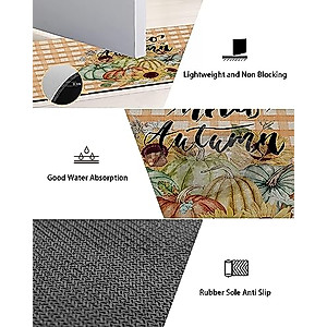 Bathroom Floor Shower Mat, Non-Slip Small Rugs - Easy to Clean, Hello Autumn Thanksgiving Pumpkin Sunflower Daisy Pattern Durable Bath Rug 20"x32" Washable Quick Dry Mats for Bathtubs