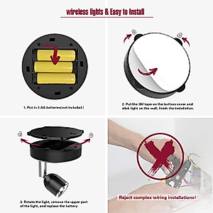 LED Spotlight, Battery Operated Lights with Remote Control, Dimmable Mini Accent Lighting for Picture Closet Artwork (Black)…