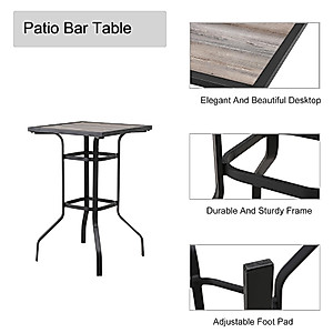 LOKATSE HOME 3 Piece Outdoor Patio Bar Stool Set with High Top Square Table Wicker Conversation Furniture, White