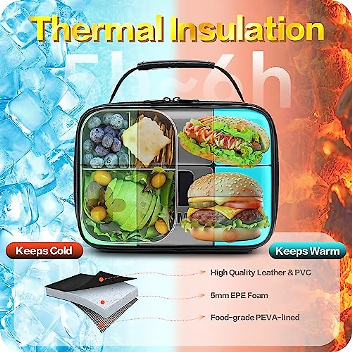 Hairao Boys Lunch Box Leather Lunch Box, Kids Lunch Bags Waterproof Thermal Insulated Cooler Bag Toy Bag for Boys Girls Kids Toddlers Teens school gift