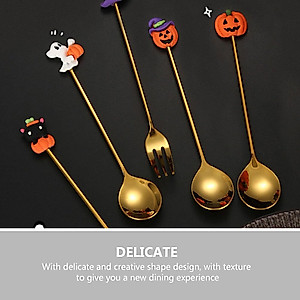 Spoons 6PCS Halloween Coffee Spoons, Stainless Steel Spoons Dessert Spoons Teaspoons for Home Kitchen Party (Golden) Serving Utensils