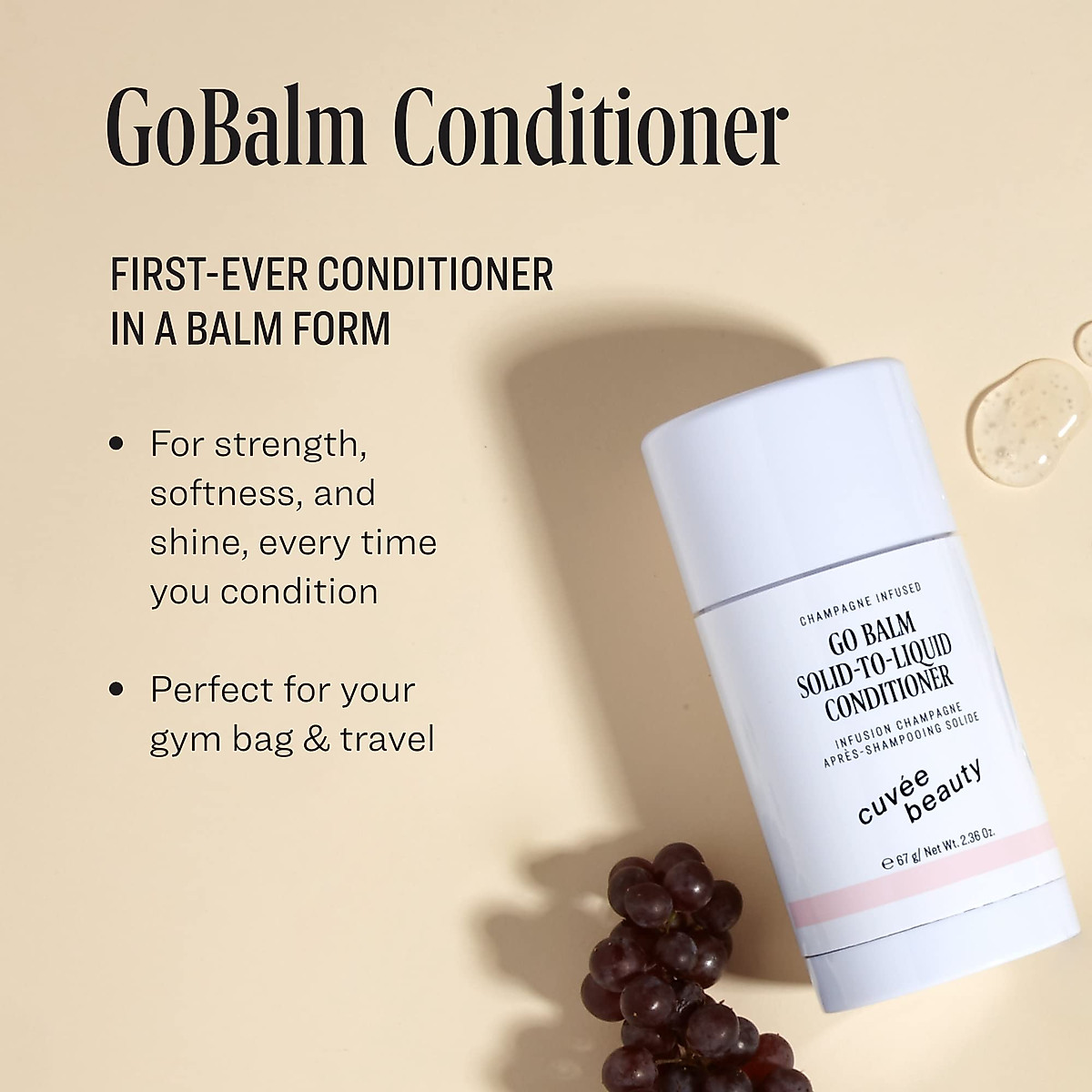 CUVÉE BEAUTY GoBalm Conditioner - 2.36 oz - Solid-to-Liquid Conditioner - Hydrates & Moisturizes Hair - Leak Free, TSA Approved