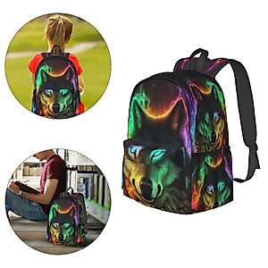 FeHuew 16 inch backpack Colorful Wolf Fantasy Burning Laptop Backpack Full Print School Bookbag Shoulder Bag for Travel Daypack