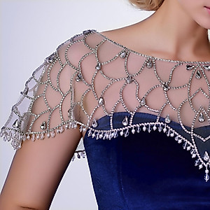 ULAPAN Women's Wedding Jackets Rhinestone Bridal Bolero Shawl Tulle Cape for Bride Bridesmaid Wrap Shrug (silver)