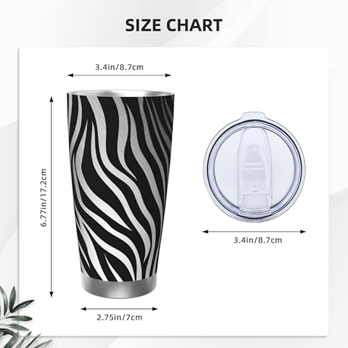 Zebra Print Tumbler with Lid and Straw 20oz Stainless Steel Car Cup for Hot and Cold Drinks, Double Wall Insulated Travel Coffee Mug Reusable Drink Thermos Cup Birthday Gifts