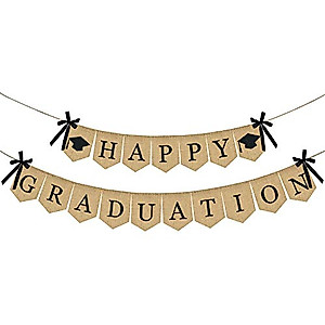 Burlap Happy Graduation Banner | Rustic Vintage Graduation Decorations | Perfect for Graduation Party Supplies 2023 | Grad Party Decor for Home, College, Senior, High School Prom Decorations