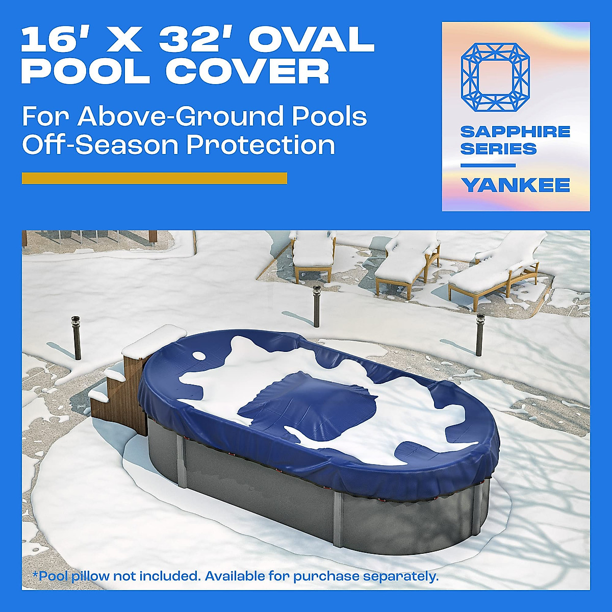 Pool Cover for Oval Pool | 16 x 32-ft |Extra Thick & Durable Above-Ground Pool Cover | Sapphire Series of Premium Cold- and UV-Resistant | Above-Ground Pool Protection | by Yankee
