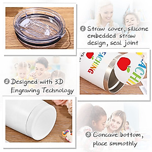 Patelai 4 Pcs Teacher Appreciation Gifts Best Teacher Birthday Gifts Stainless Steel Insulated Tumblers Set Funny Thank You Tumbler Coffee Mugs for Graduation Teachers' Day Present (White)