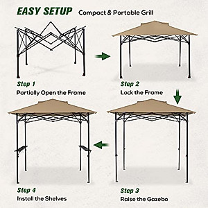 COOS BAY 8x5 Pop up Grill Gazebo Portable BBQ Gazebo Canopy Tent with Roller Bag, Outdoor Barbeque Shelter, Beige