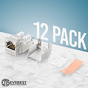 Everest Media Solutions RJ45 Shielded Keystone Jack - 12-Pack - Slim Profile, 90 Degrees, F/STP Female Connector - Tested for CAT5e, CAT6, CAT6A, CAT7 - up to 10GB Speed