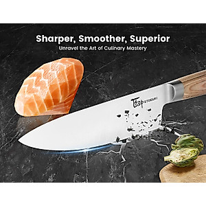 SYOKAMI Chef Knife Set, 14pcs Japanese Kitchen Knife Set with Roll Bag, Pakkawood Handle, High Carbon Stainless Steel Professional Kitchen Knives for Camp Travel Outdoor