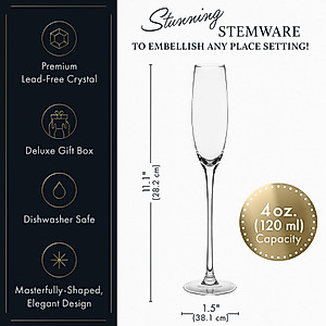 ELIXIR GLASSWARE Crystal Champagne Flutes – Elegant Champagne Glasses, Hand Blown – Set of 2 Modern Champagne Flutes – Gift for Wedding, Anniversary, Christmas – 5oz, Clear