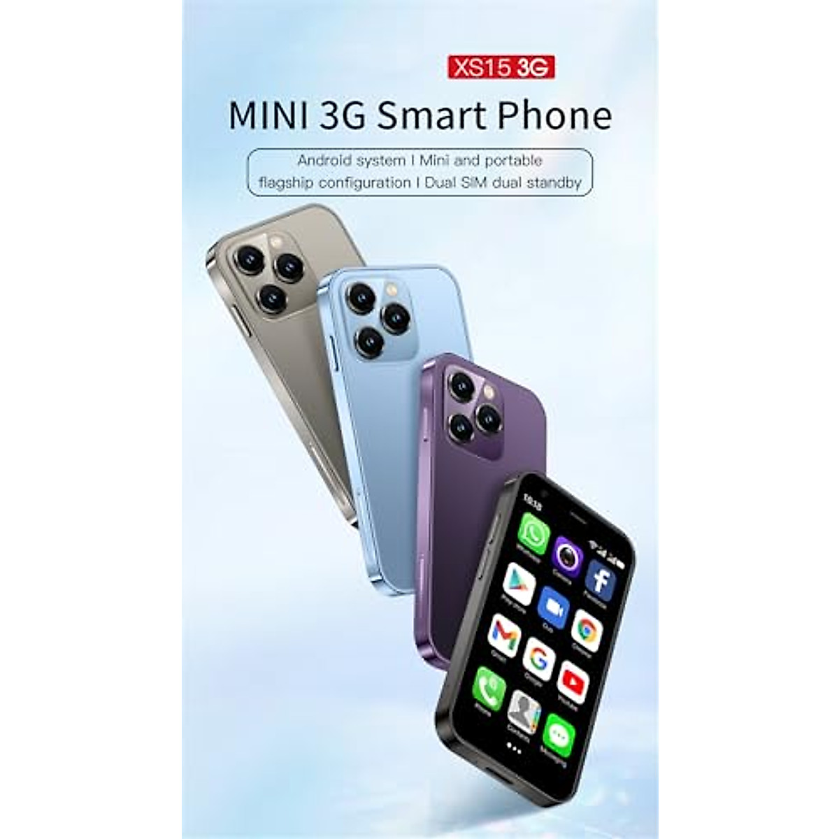 XS15 Mini Smartphone for Kid Unlocked 3G Tiny Smartphone Android 8.1 3inches Display 2GB RAM 16GB ROM WiFi Bluetooth Backup Small Cellphone Gift for Student (Black)