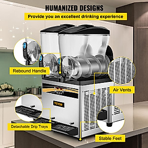 VEVOR Commercial Slushy Machine, 15Lx2 Tank Margarita Maker, 1000W Stainless Steel Smoothie Frozen Drink Maker for Supermarkets Cafés Restaurants Bars Home Use