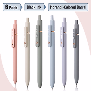 Mr. Pen- Retractable Gel Pens with Rose Gold Ring and Ball, 6 Pack, Morandi Barrels, Japanese Black Gel Pens, Fast Dry, Gel Pens Fine Point 0.5mm, Smooth Writing Aesthetic Pens for Journaling