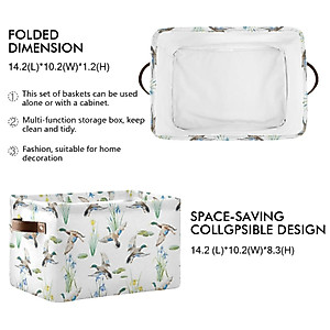 Oyihfvs Flying Mallard Ducks Yellow Blue Iris Lotus with Leaves on White 1 PC Rectangle Storage Basket Collapsible Fabric with Leather Handles Bag Organizer Clothes for Home Bedroom 15 x 11 x 9.5 in