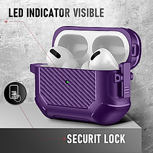 Maxjoy for AirPods Pro 2nd Generation Case, Carbon Fiber Secure Lock Clip Full Body Shockproof Hard Shell Protective Case Cover with Keychain for Apple AirPod Pro 2 2022, Purple