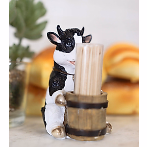 Ebros Country Farm Bovine Cow With Bell Collar Holding A Wooden Barrel Decorative Toothpick Holder Statue With Toothpicks 4"Tall Starter Kit Cattle Animal Figurine Collectible Kitchen Decor