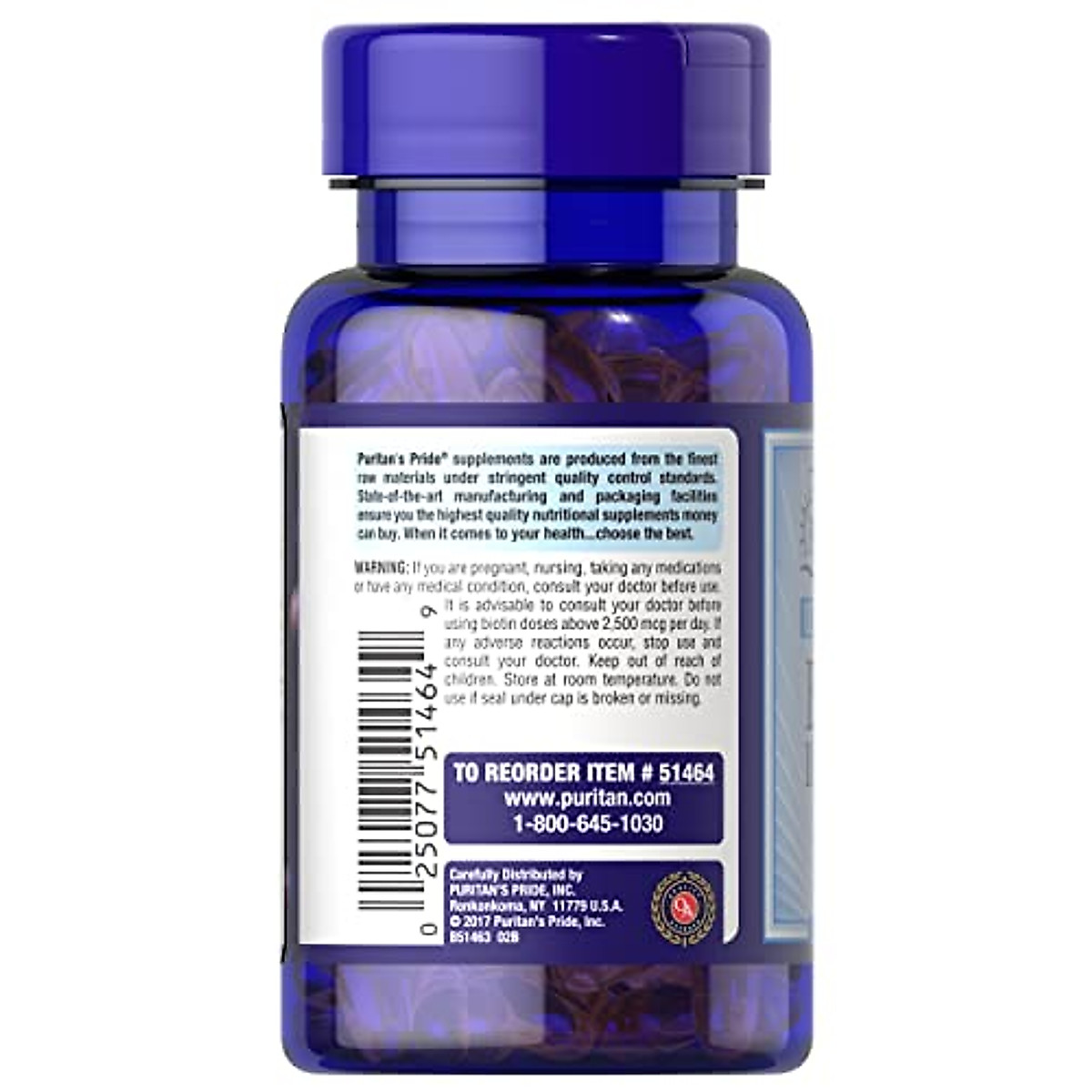 Puritan's Pride Biotin 10000 Mcg, Helps Promote Skin, Hair and Nail Health, Softgels 100 Count