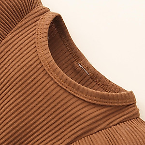 Newborn Baby Girl Fall Winter Outfit Set Plaid Romper Dress Ruffles Long Sleeve Clothes Jumpsuit with Bow Headband (Brown, 12-18 Months)