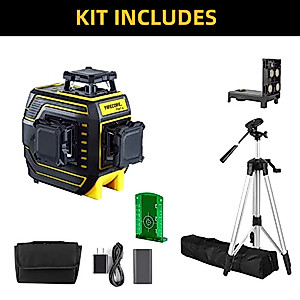 Laser Level with Tripod Set, Firecore 3X360 Green Laser Level Self Leveling and Alignment Line Laser Tool for Construction, Includes Rechargeable Li-Ion Battery, L-Bracket & Carry Pouch