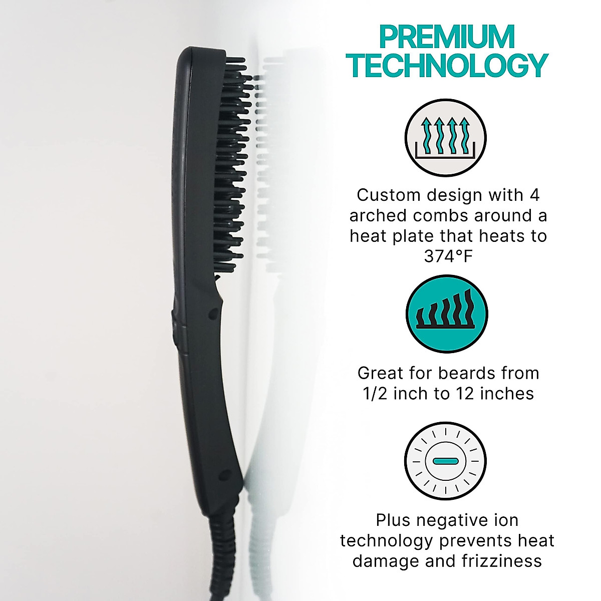 KUSCHELBÄR - Pro Hair and Beard Straightener for Men - Heated Brush Combs and Smooths Beards - 3 Heat Settings and XL Long Cord - for All Hair Types - by Parlor, previously MASC by Jeff Chastain