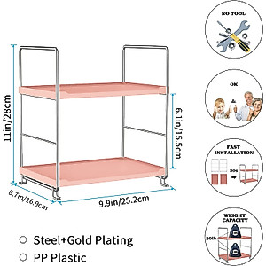 kaileyouxiangongsi Cosmetic Storage Rack for Bathroom Countertop, 2-Tier Standing Shelf for Kitchen Organizer, Stackage Perfume and Bath Collection Organizer Tray (Pink&Silver)