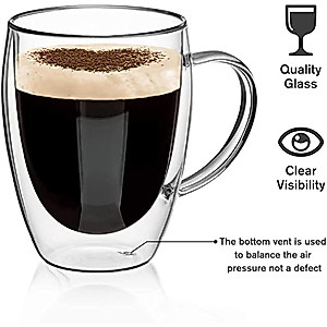 Double Walled Glass Coffee Mugs Glass Mug With Handles Double Wall Cappuccino Cups, 12oz Of Set 2 Coffee tea Mugs, Clear Glasses With Handle