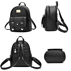 I IHAYNER Girls Fashion Backpack Mini Backpack Purse for Women Teenage Girls Purses PU Leather cute Backpack Shoulder Bag Black