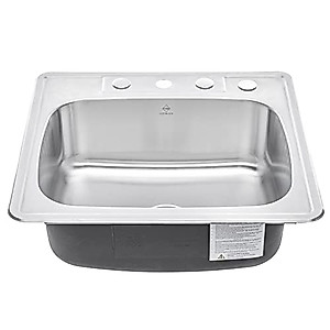 CozyBlock 25 x 22 x 9 Inch Top-mount/Drop-in Stainless Steel Single Bowl Kitchen Sink with Strainer - 18 Gauge Stainless Steel-4 Faucet Hole