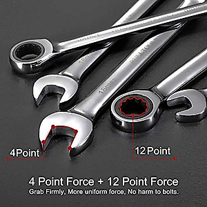 BULLTOOLS 22-Piece Ratchet Wrenches Chrome Vanadium Steel Ratcheting Wrench Set with Metric and SAE 72-Tooth Box End and Open End Standard Wrench Set with Organizer Box