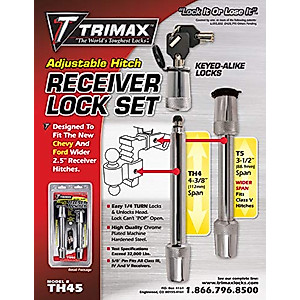 Trimax TH4 5/8" x 4-3/8" Diameter Premium Keyed Receiver Lock, Silver