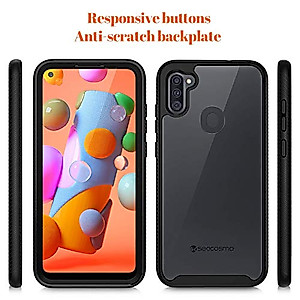 seacosmo Samsung A11 Case, Full Body Shockproof Cover [with Built-in Screen Protector] Slim Fit Protective Phone Case for Samsung Galaxy A11 – Black/Clear