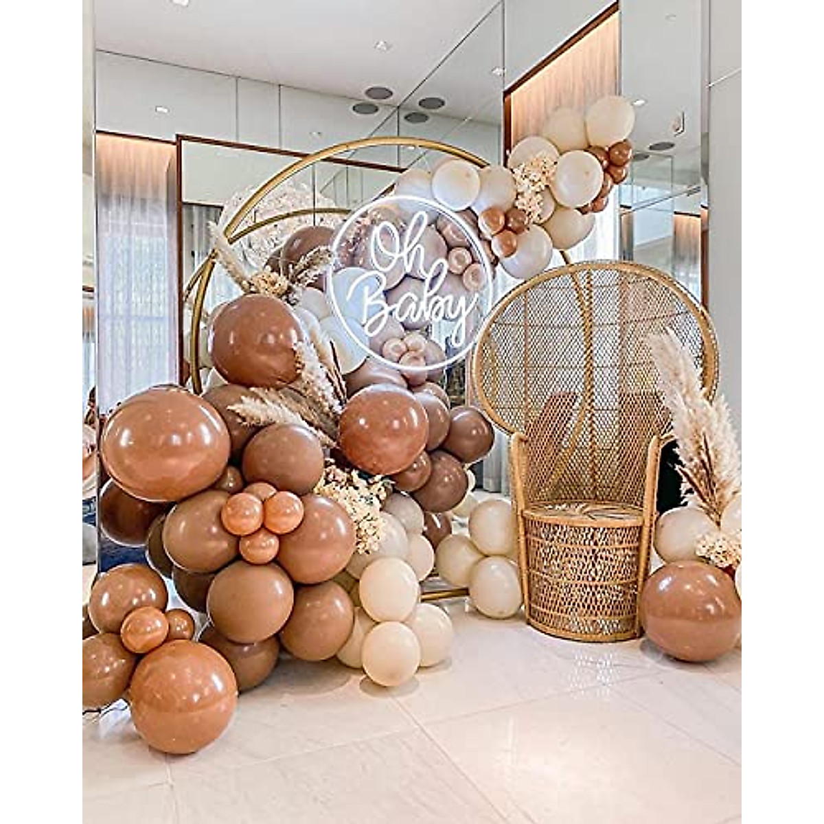 126PCS Boho Brown Dusty Rose Pink Nude Ivory White Baby Shower Balloons Balloon Garland Arch Kit, Teddy Bear Jungle Safari Baby Shower Birthday Party Decorations Supplies for Boy Girl