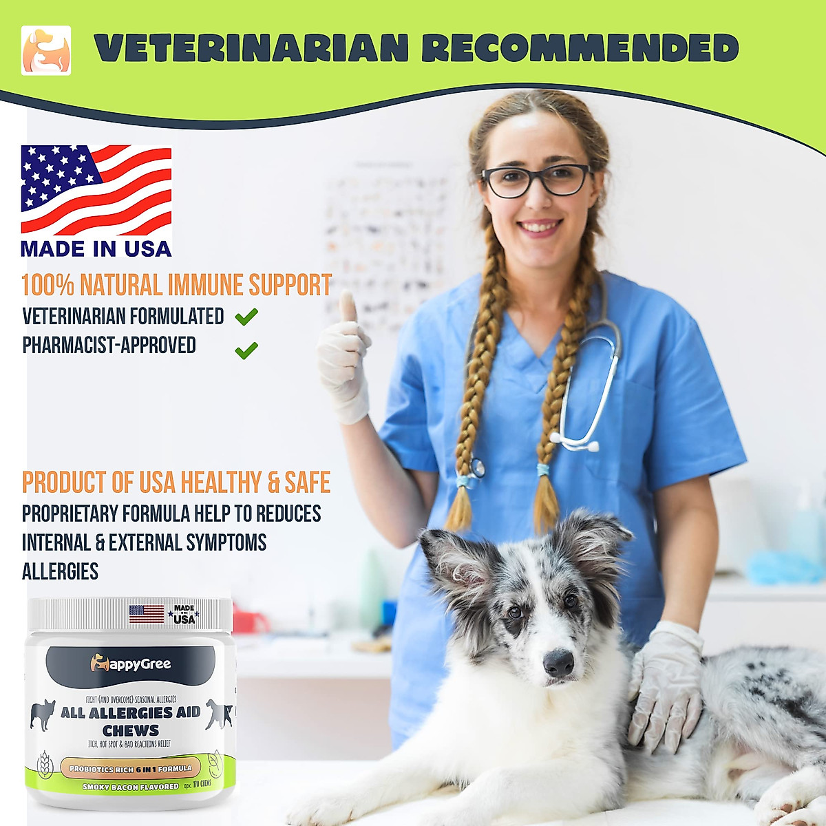 Best All Allergy Immune Supplements for Dogs- Made in USA- Omega 3 Wild Salmon Oil + Vitamins & Minerals- Seasonal Allergies Support- Itch & Hot Spots Relief- Digestive Probiotics | 170 Soft Chews