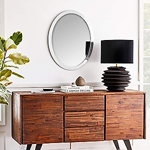 Head West Brushed Nickel Stainless Steel Oval Metal Framed Mirror for Bathroom Sink, Living Room, Vanity - 23" x 29"