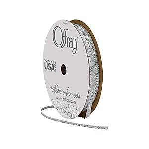 Offray, Silver Metallic Craft Ribbon, 1/8-Inch x 15-Feet, 1/8 Inch, 363171