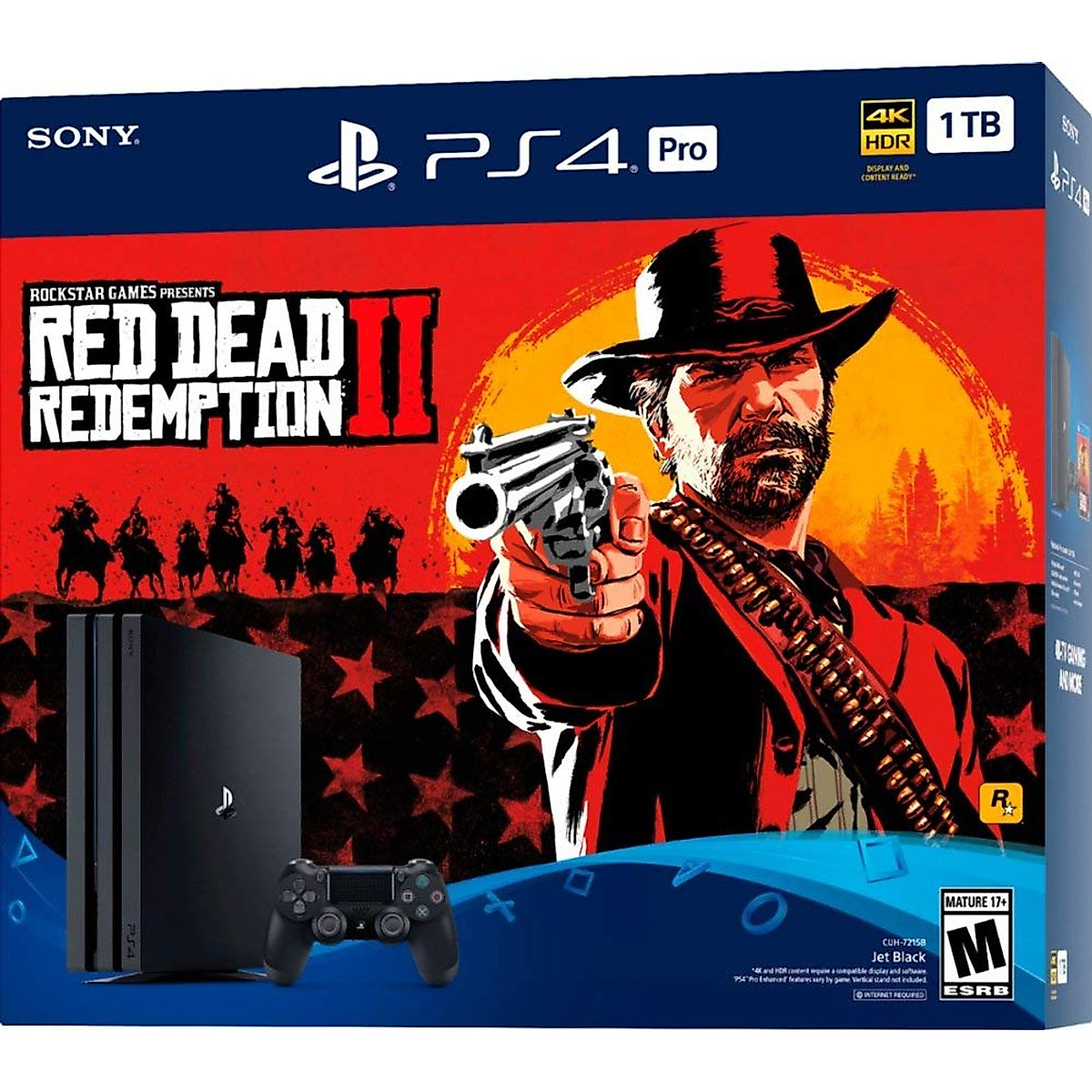 New Sony PlayStation 4 Pro 1TB Red Dead Redemption 2 Console Bundle with HDR Technology for 4K TV Gaming - Jet Black