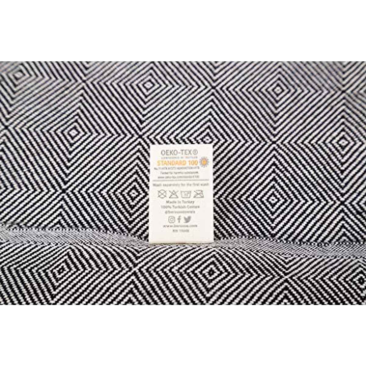 Bersuse 100% Cotton Milas XL Throw Blanket Turkish Towel - 60x90 Inches, Black