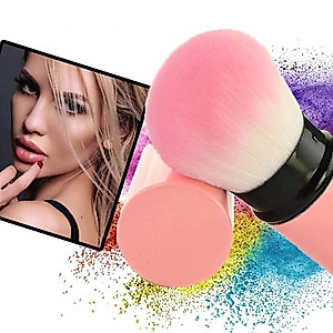 RN BEAUTY Retractable Kabuki Brushes Foundation Brush Powder Brush Blush Brush Extensible Makeup Brush Face Blender Brush Professional Mineral Blending Buffing Concealer Brush Aluminum Case Portable With Cover (Angled Top, Pink)