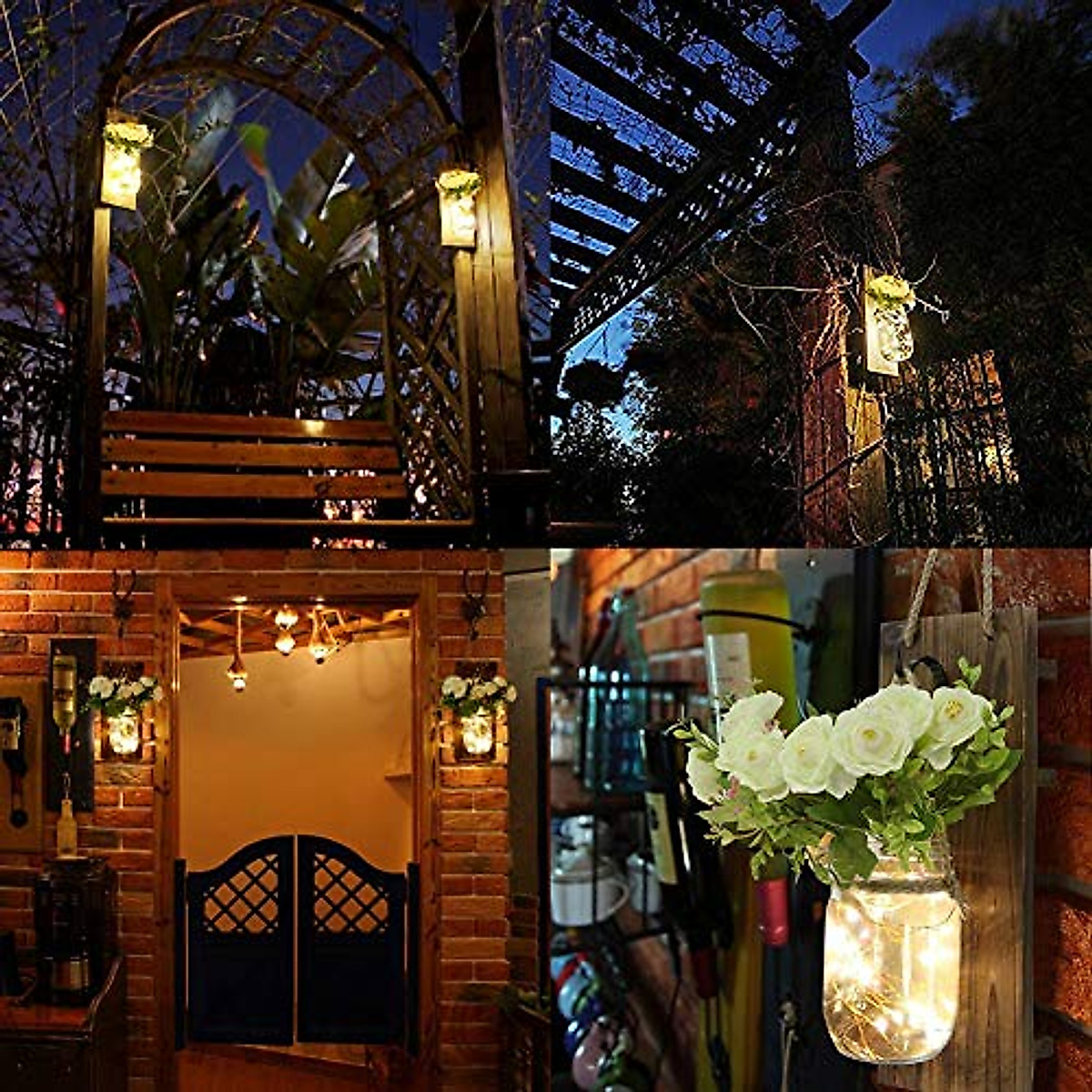 AerWo 2Pcs Mason Jar Sconces Wall Decor, Handmade Rustic Wall Sconces with LED Fairy Lights and Flowers, Hanging Mason Jar for Farmhouse Kitchen Decorations Wall Decor Living Room Lights