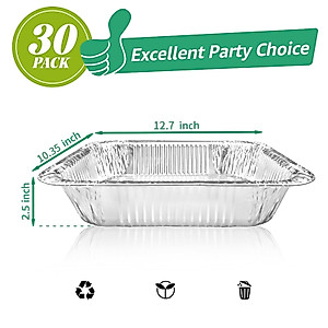 BIOCEAN Aluminum Pans 9x13 Inch 30 Pack, Extra Heavy Duty Foil Pans with Half Size Deep Steam Aluminum Tray Tin Foil Pans for Prepping Food, Storing Heating, Cooking, Baking, Roasting