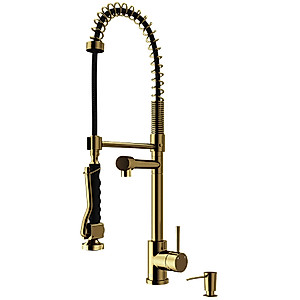 VIGO VG02007MGK2 27" H Zurich Single-Handle with Pull-Down Sprayer Kitchen Faucet with Soap Dispenser in Matte Gold