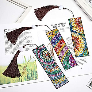 3 Pieces Diamond Painting Bookmark Diamond Tassel Beaded Painting Bookmark DIY Beaded Bookmarks Leather Tassel Bookmark for Valentine's Day Graduation Birthday Embroidery Arts Crafts